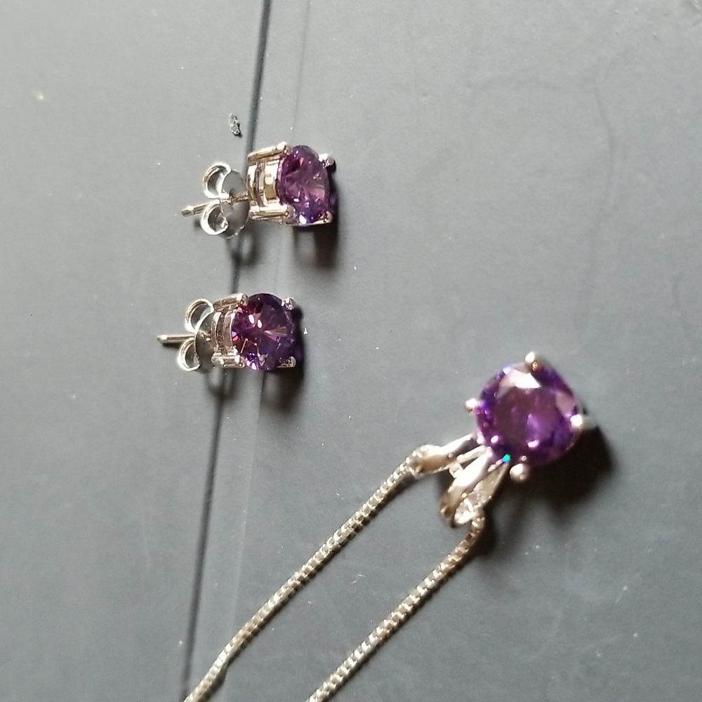 New Amethyst Necklace And Earrings Set - Gem